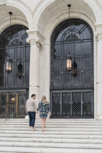 a fall engagement session in detroit at the library and dia by kari dawson