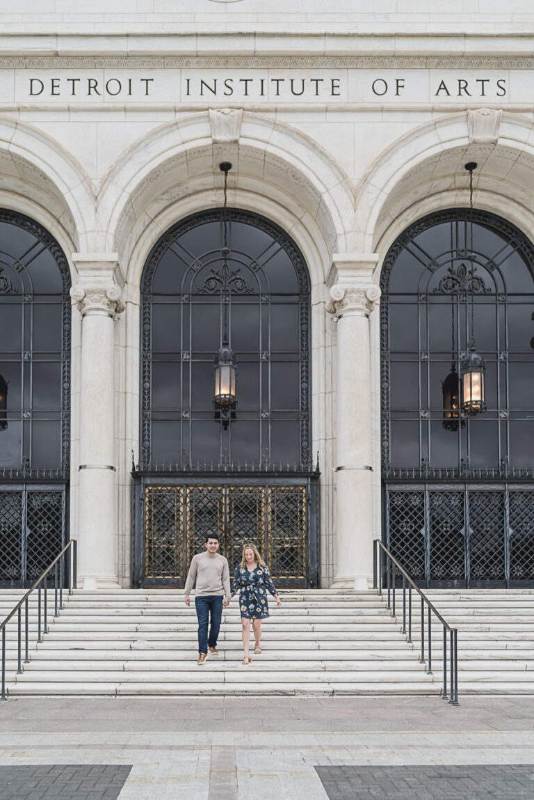 a fall engagement session in detroit at the library and dia by kari dawson