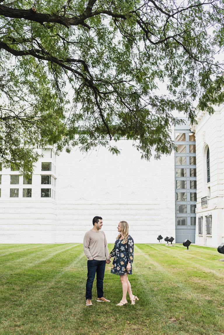 a fall engagement session in detroit at the library and dia by kari dawson